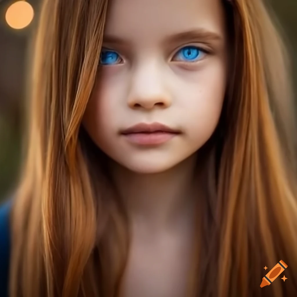 Portrait of a girl with caramel-colored hair and blue eyes