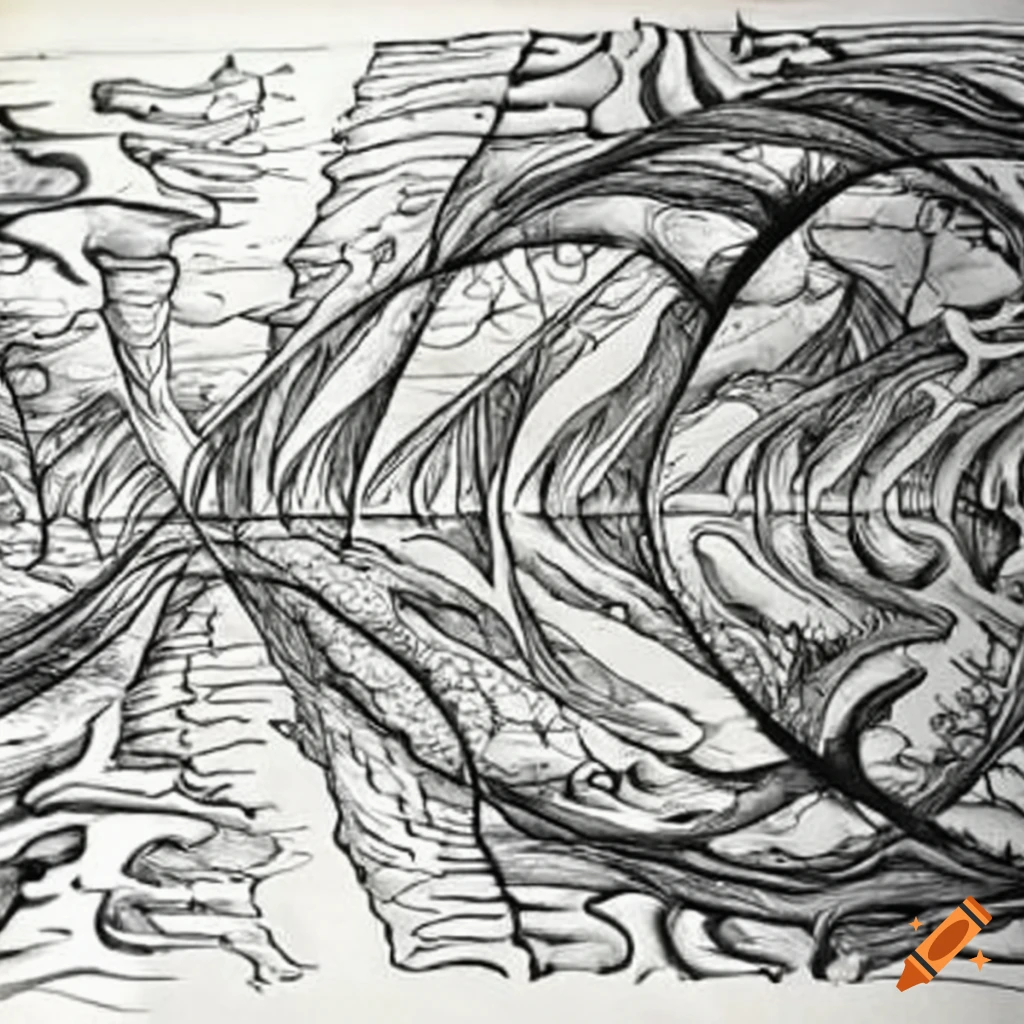 Mc escher inspired sketch of a intricate river on Craiyon