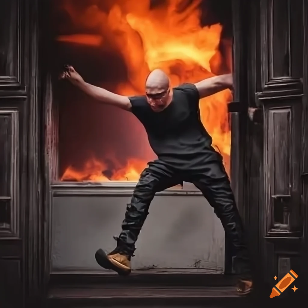 Man escaping from a farmhouse fire explosion on Craiyon