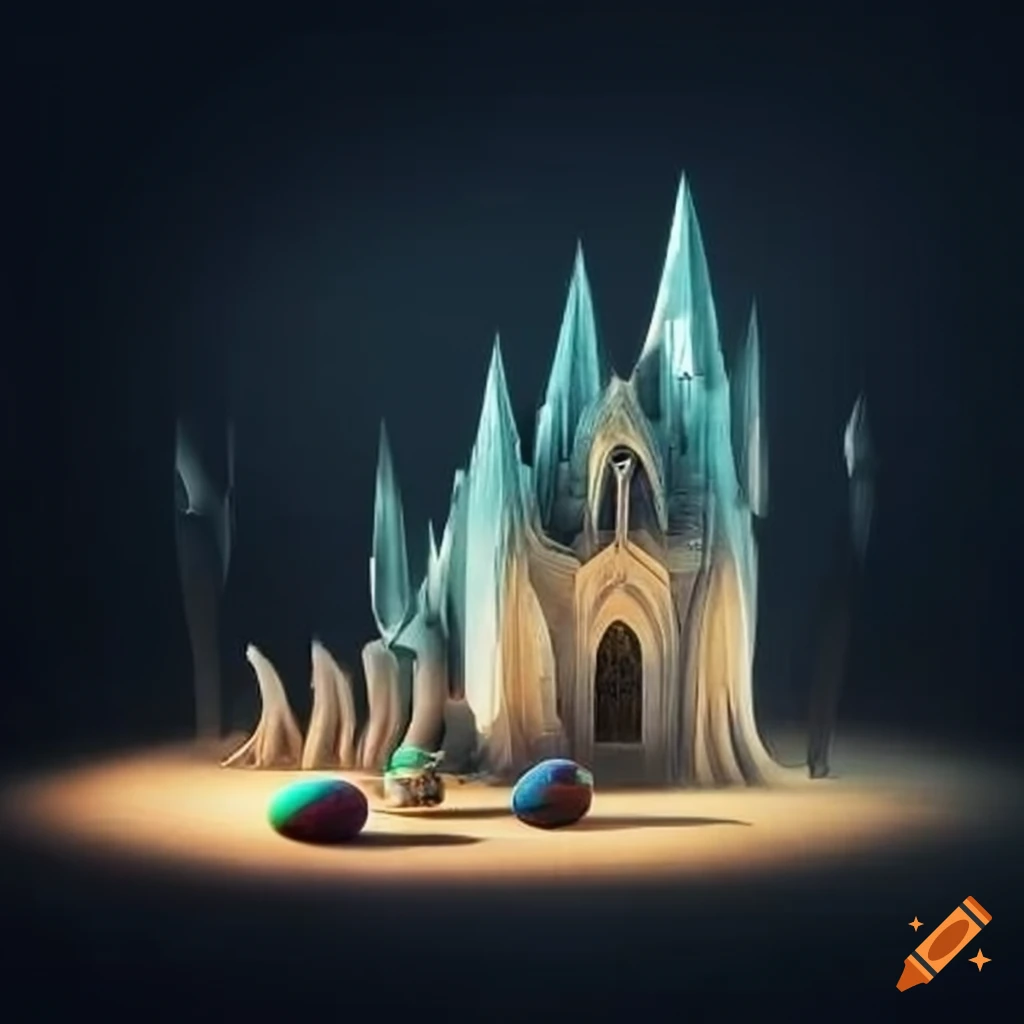 Illusory pop art architecture of a cathedral-like cabin on Craiyon