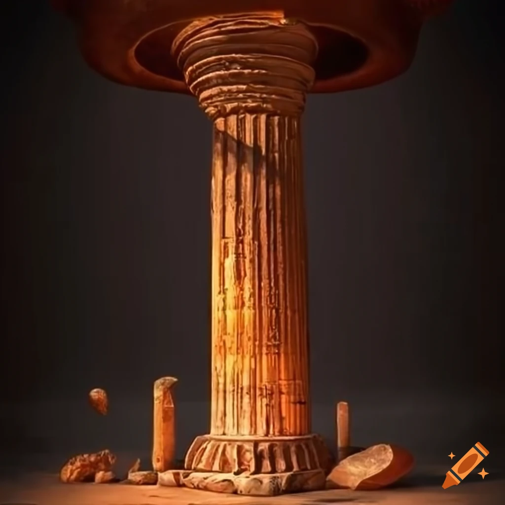 Ruins of a Greek temple made of obsidian and copper on Craiyon