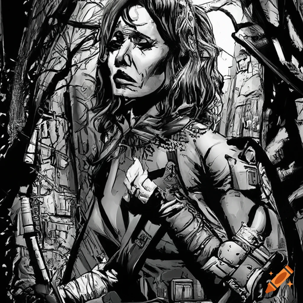 Black and white comic art of a frightened french civilian during ww2 on ...