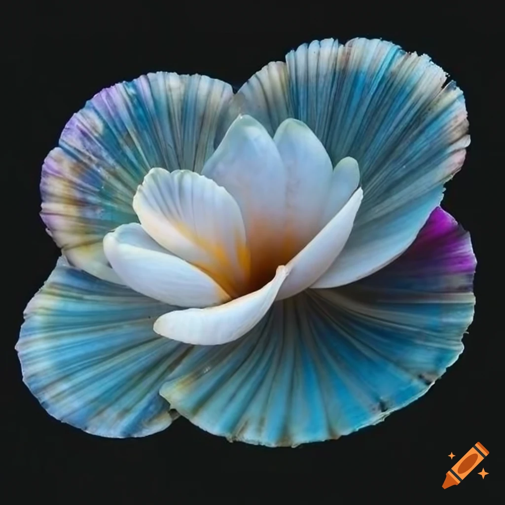 Realistic high-resolution image of a giant iridescent floral shell