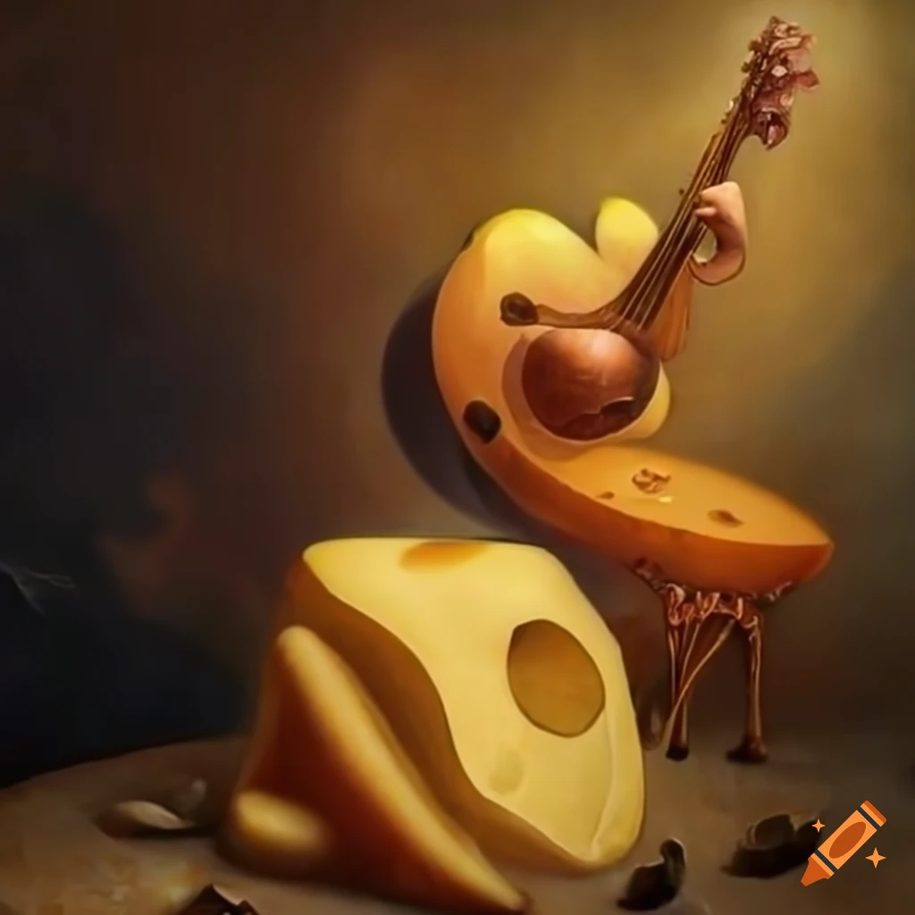 Surreal painting of a cheese lute on Craiyon