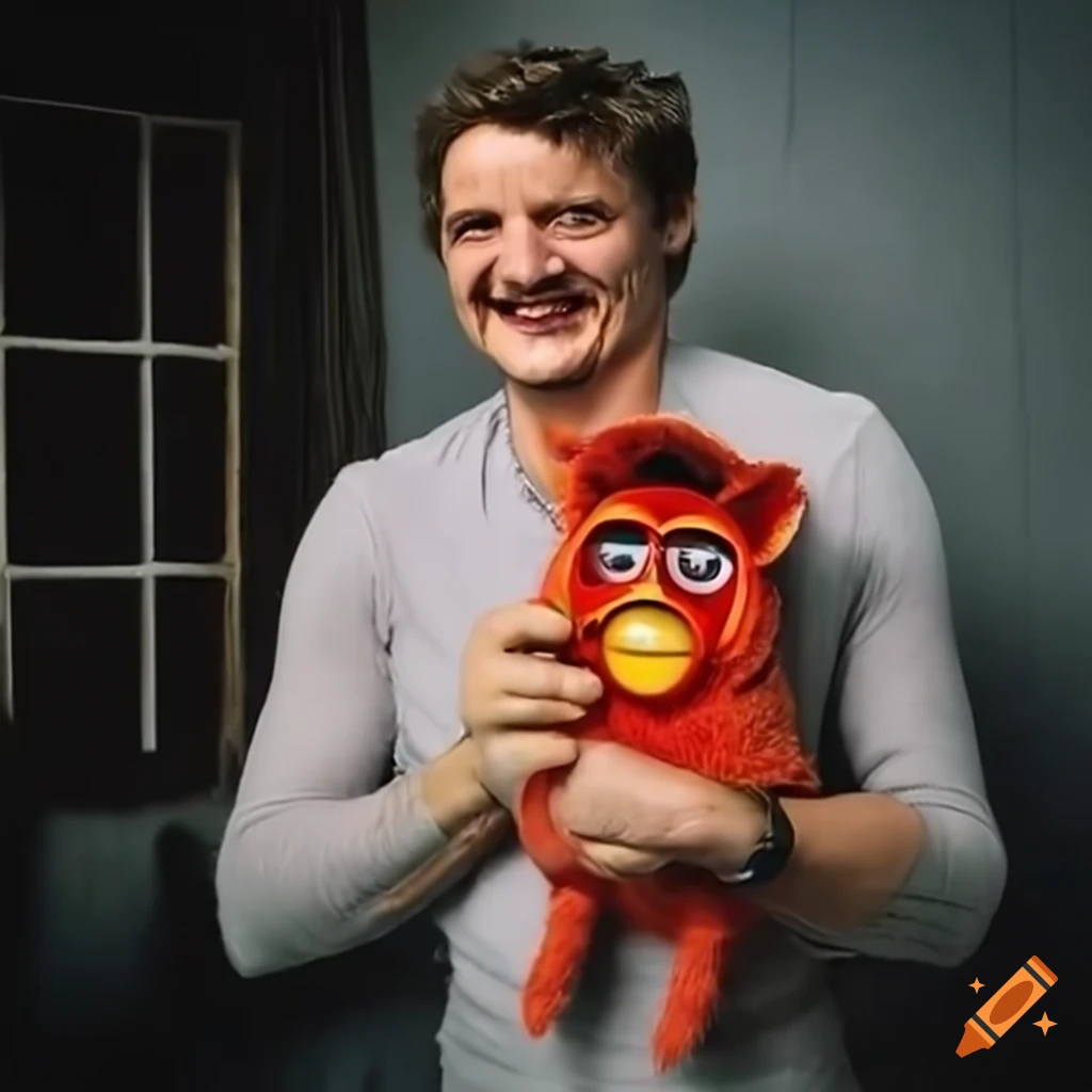 Pedro pascal holding a furby puppet