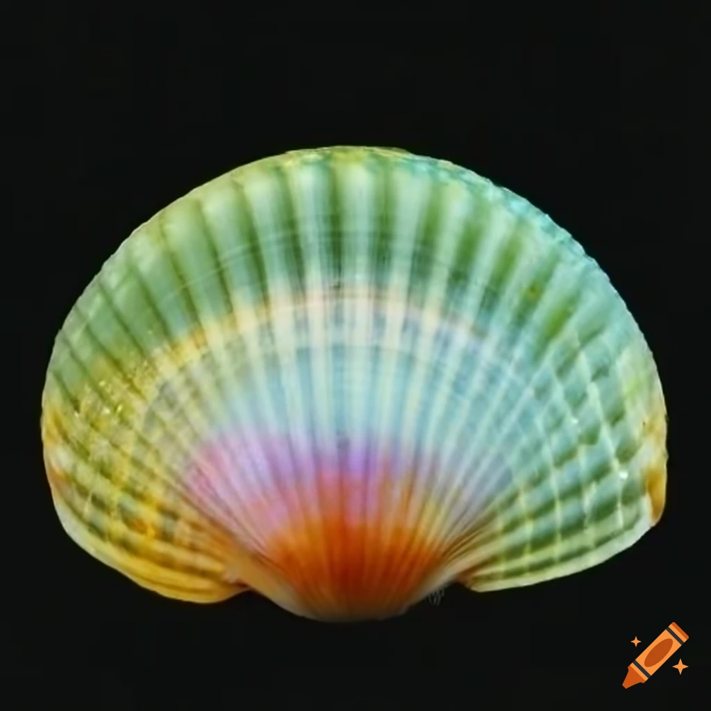 Realistic depiction of a giant iridescent fantasy seashell on Craiyon