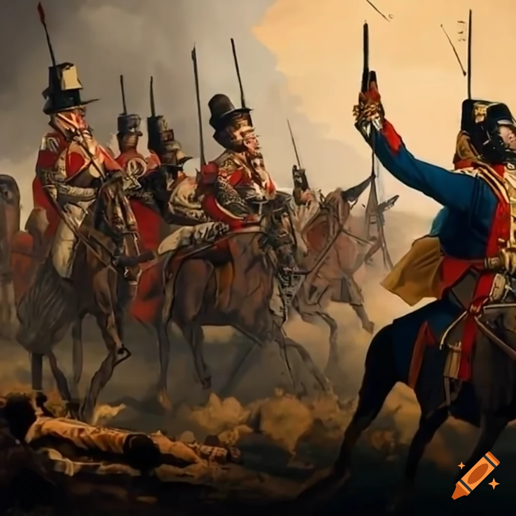Battle scene with Napoleonic british army and Russian army in Ukraine ...