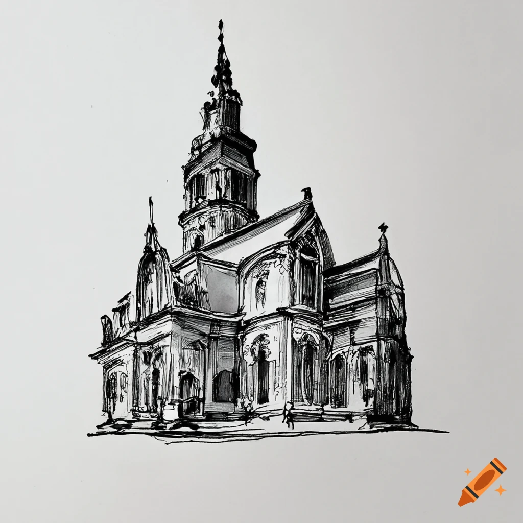 Ink drawing of a baroque church on Craiyon