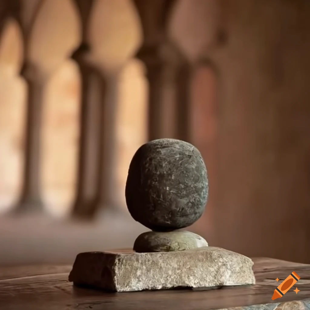 Medieval stone books on a table in a cloister on Craiyon