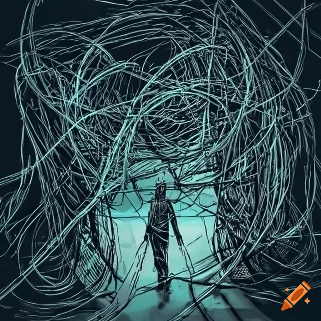 Digital art of a man surrounded by wires on Craiyon
