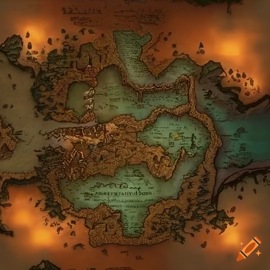 Intricate map of a fantasy realm with detailed elements on Craiyon