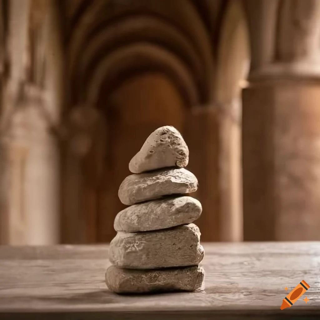 Medieval stone books on a table in a cloister on Craiyon