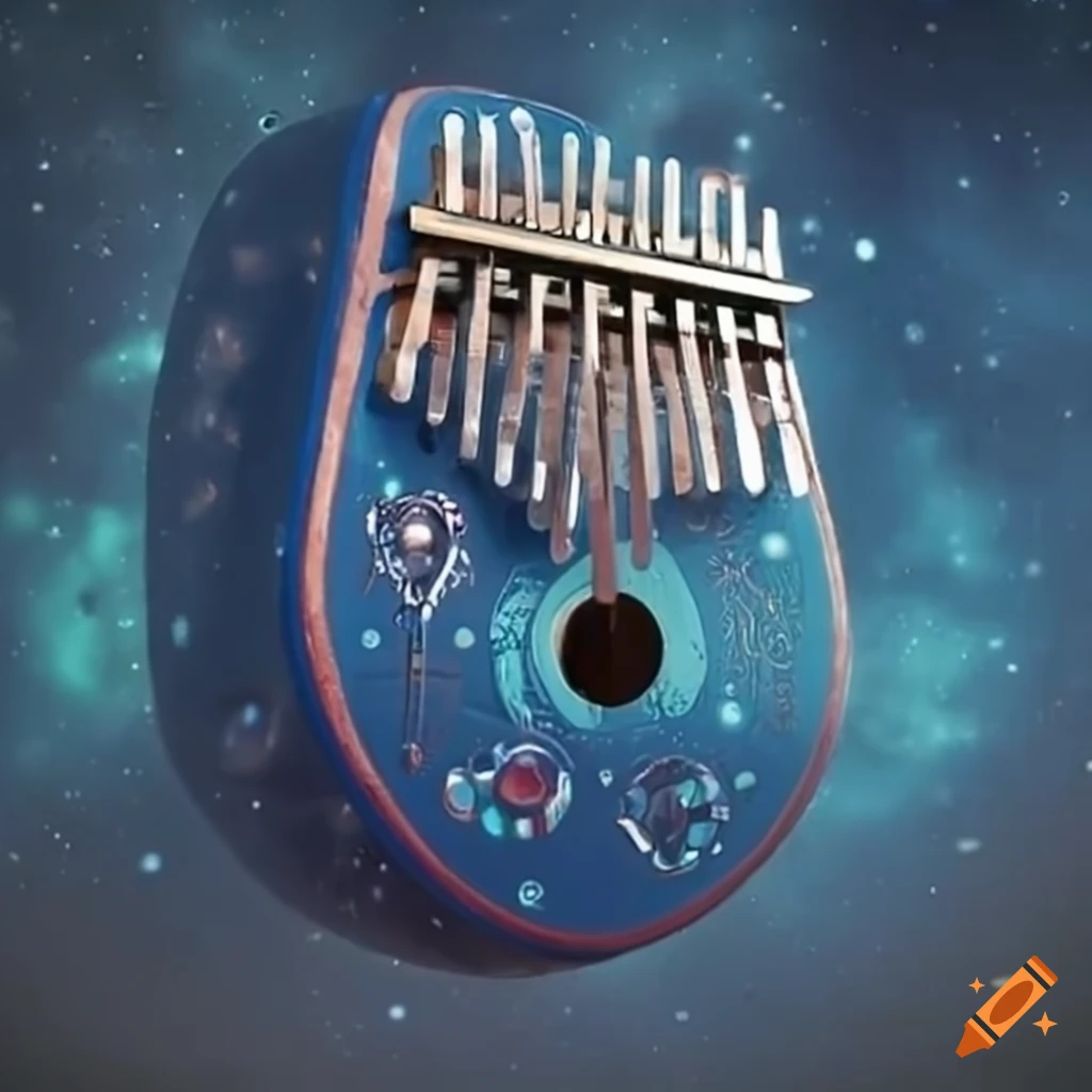 Blue kalimba with Doctor Who symbols floating in space on Craiyon