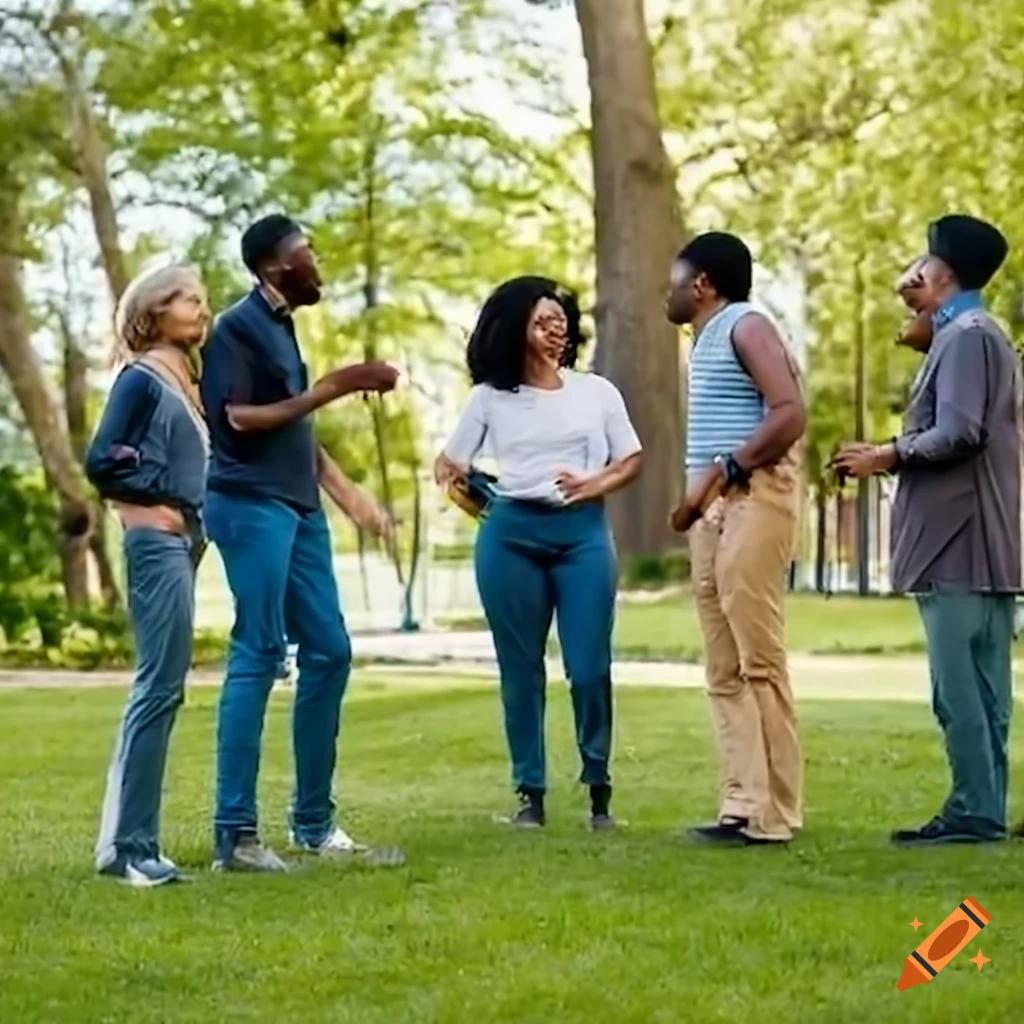 Group of diverse people having a lively conversation on Craiyon