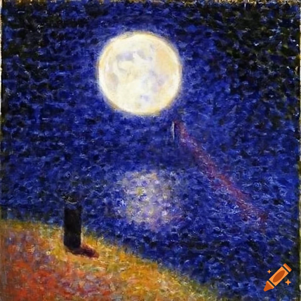 Night sky painting with moon in pointillism style on Craiyon