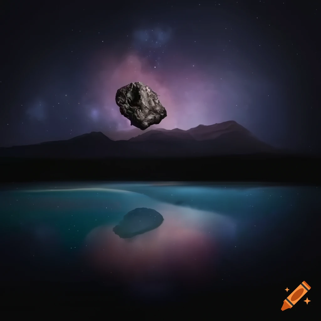 Aztec-style stone monument on an asteroid with milky way backdrop on ...