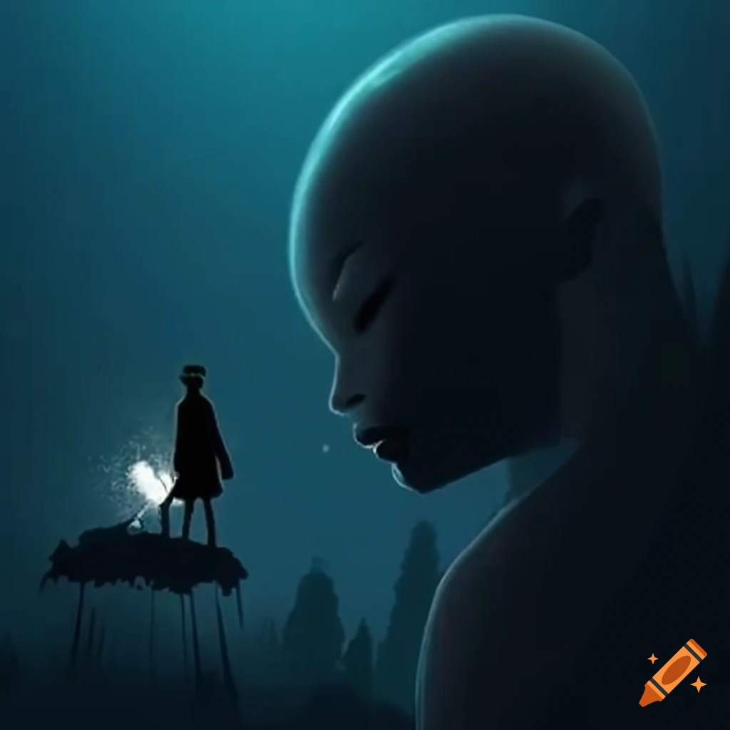 Surreal artwork depicting a person with a shadow on Craiyon