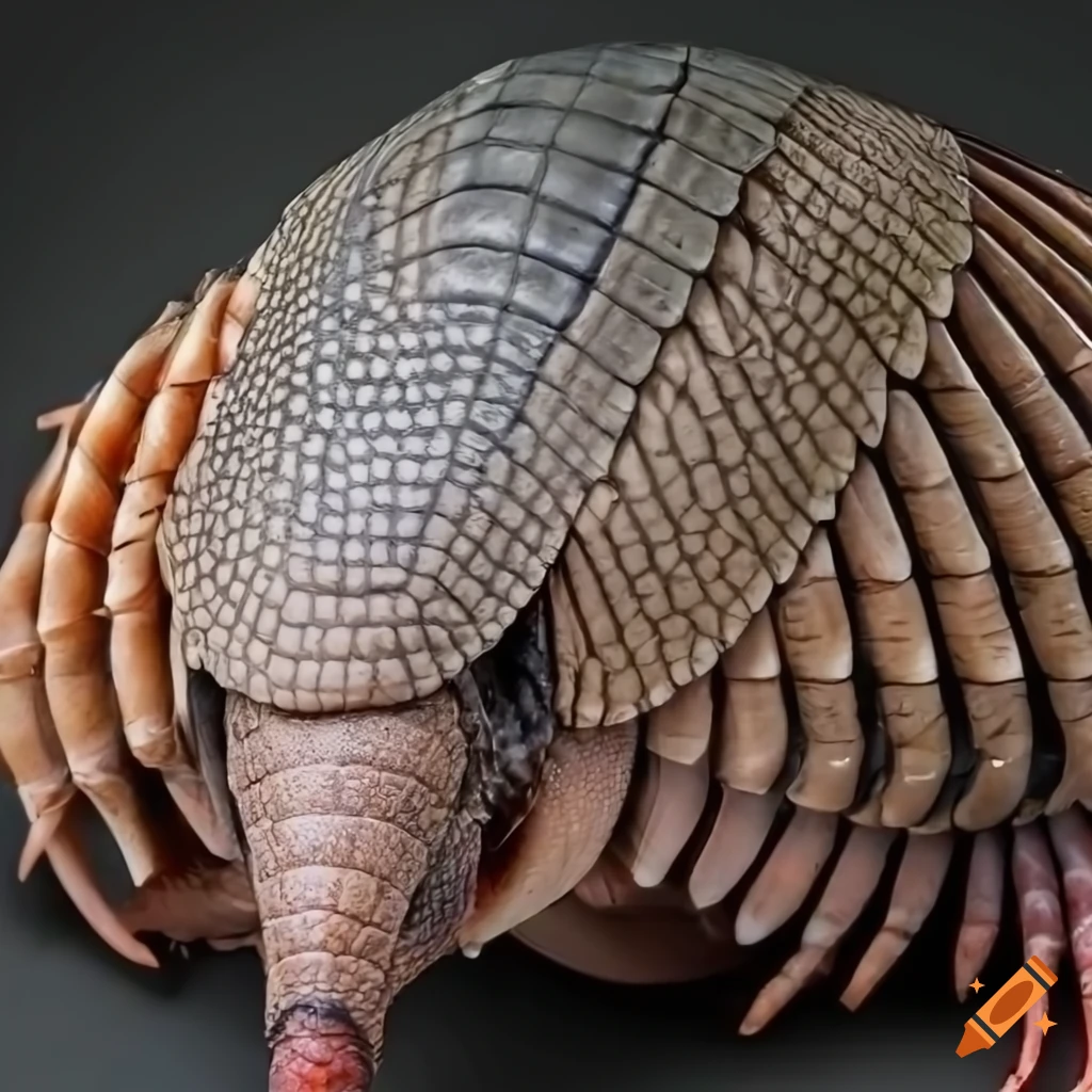 Artistic depiction of an armadillo with scallop shell armor on Craiyon