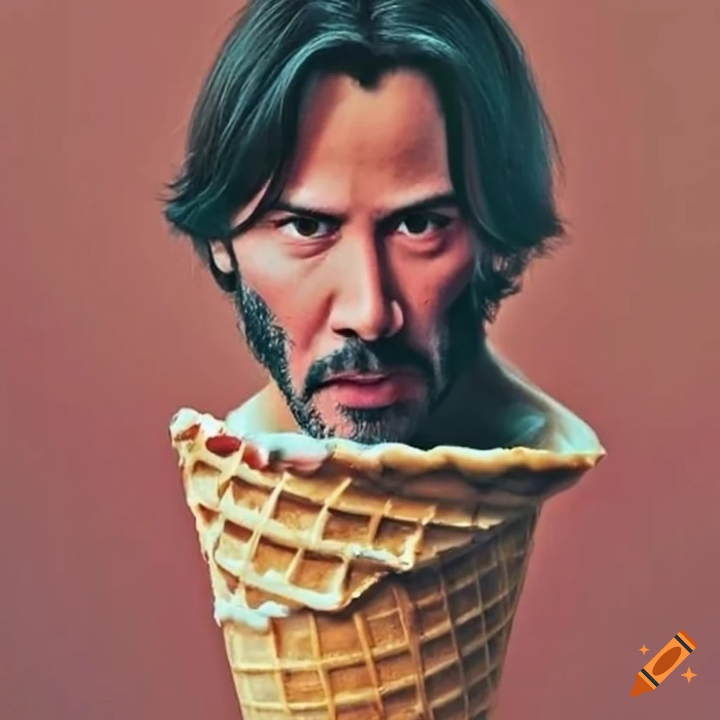 Adam driver and keanu reeves eating ice cream cones at the beach on Craiyon