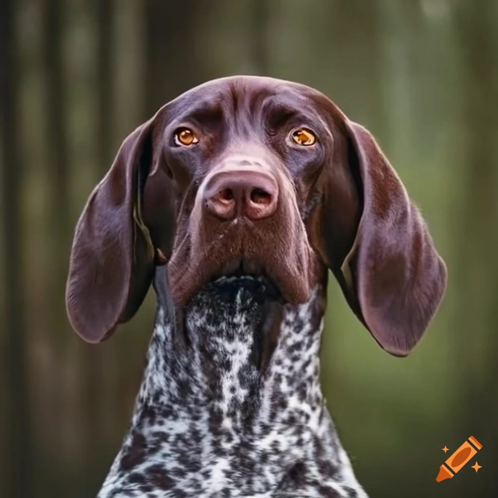 Poster of a German shorthaired pointer named Hanna in the forest on Craiyon