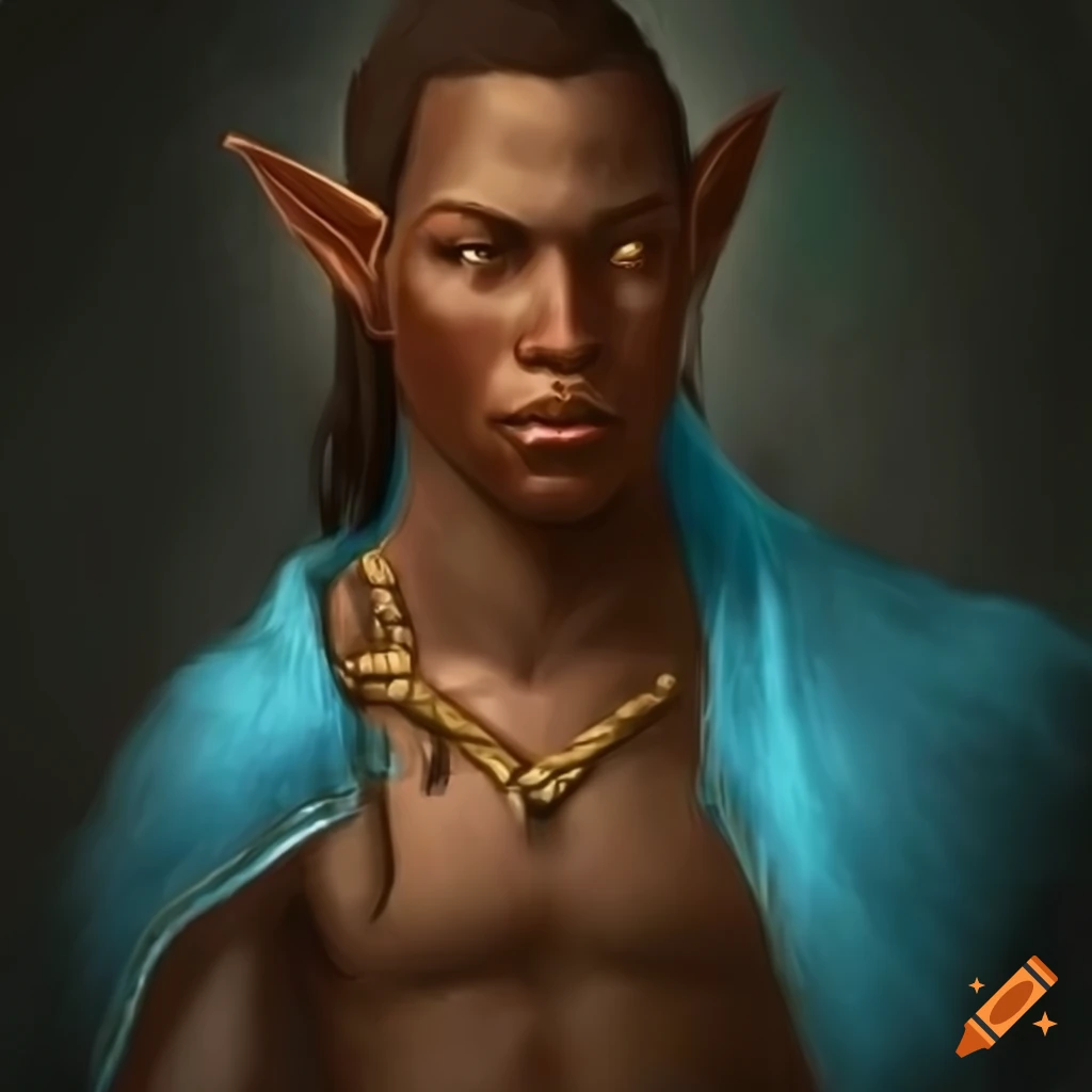 Male elf with messy hair in white robes standing on a stone bridge on ...