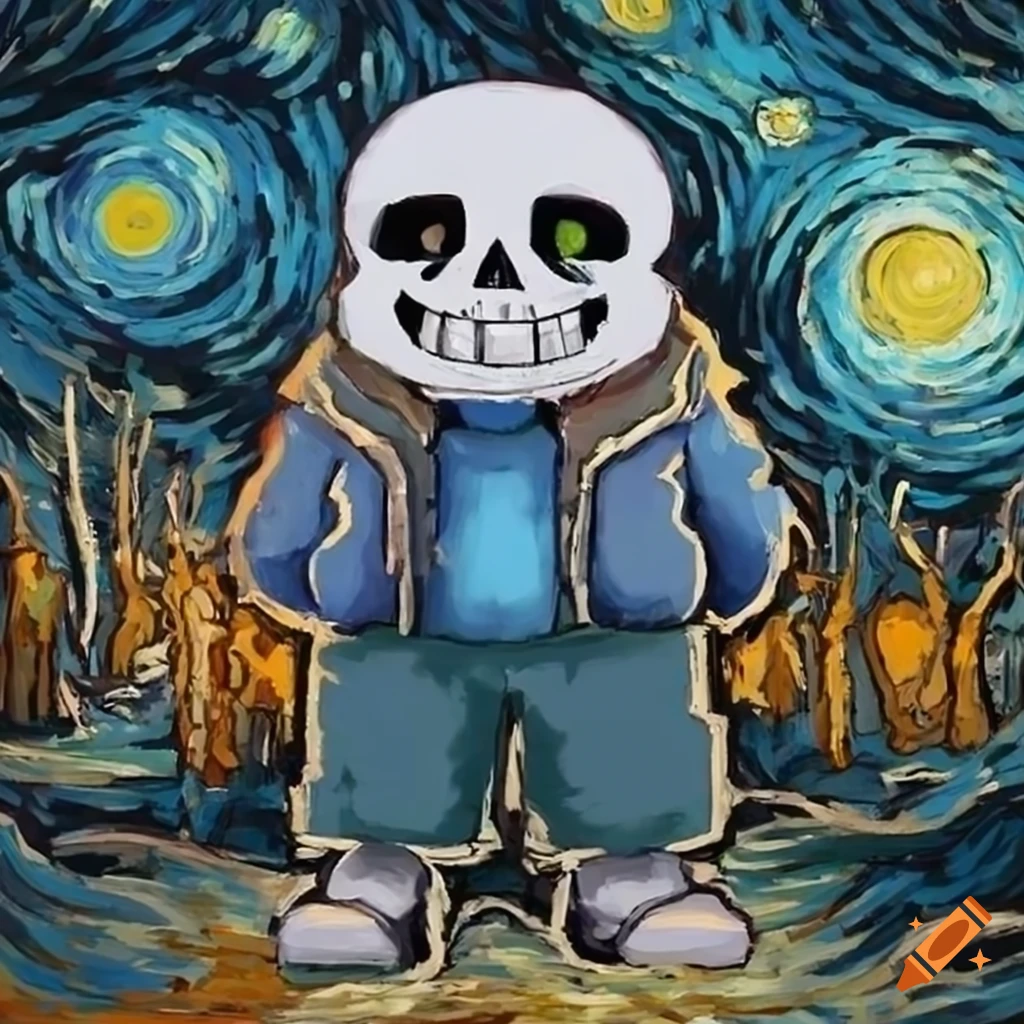 Sans undertale starry night by van gogh on Craiyon