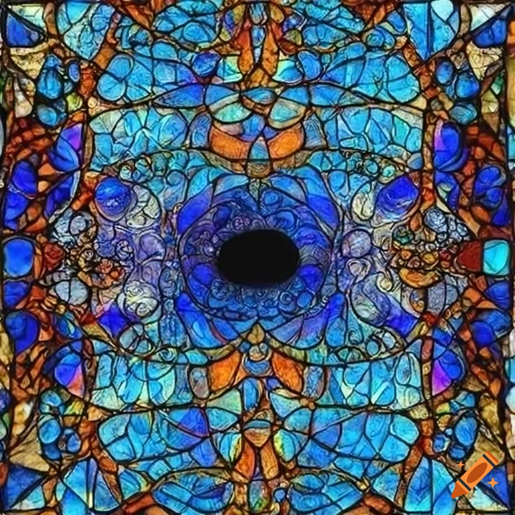 Abstract stained glass artwork in blue tones on Craiyon