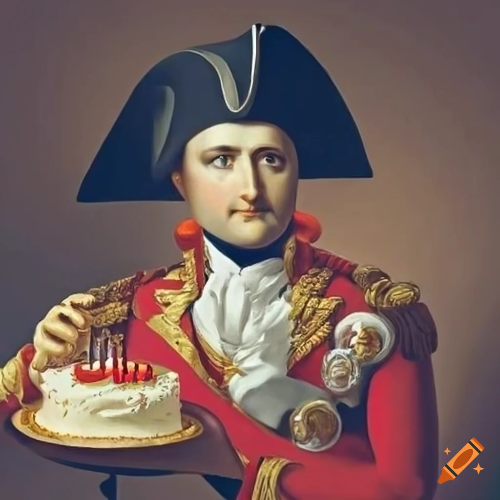 Napoleon bonaparte with bicorne and birthday cake on Craiyon