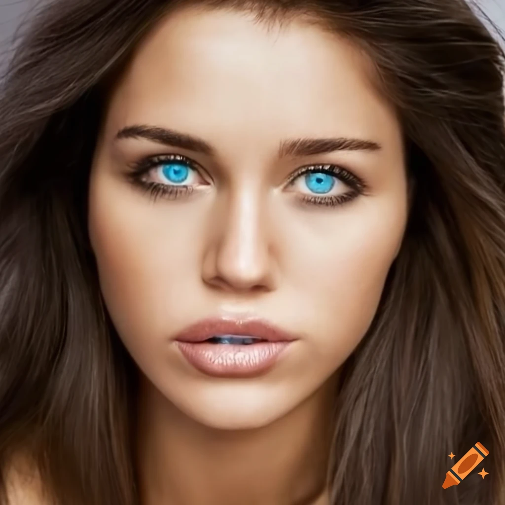 Beautiful woman with tan skin and blue catlike eyes on Craiyon