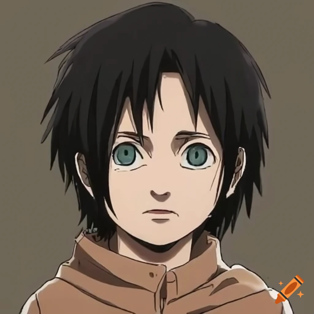 Character from attack on titan with messy black hair and hazel eyes