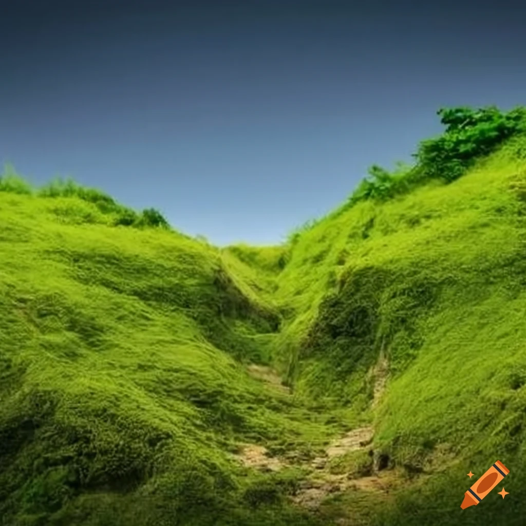 Detailed grass on top of a large dirt cliff on Craiyon