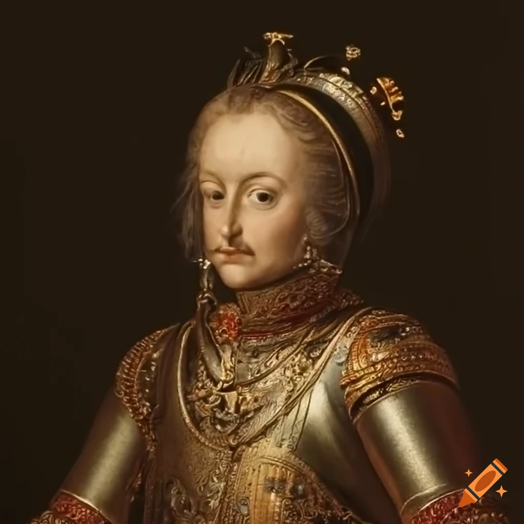 Oil portrait of a european king in traditional hindu attire on Craiyon