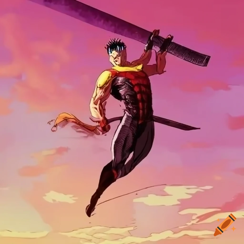 Invincible holding a massive sword in the air