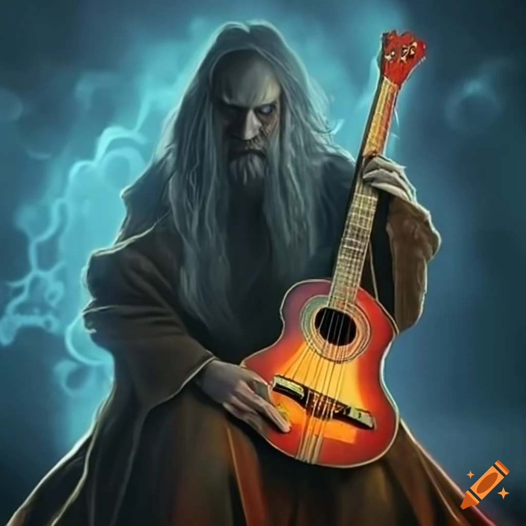 Image of a wizard casting a spell with a guitar on Craiyon
