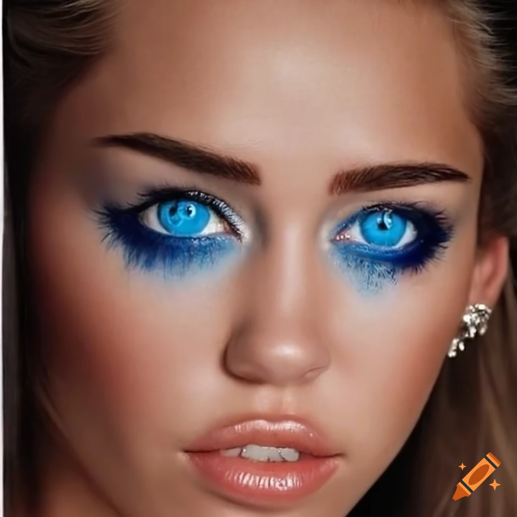 Portrait of a beautiful woman with tan skin and blue catlike eyes on Craiyon