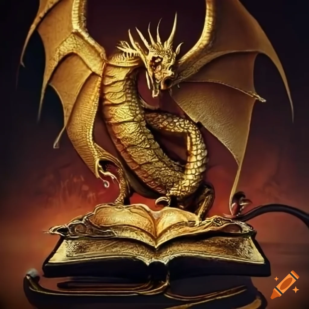 Ancient red leather book with dragon design and heavy chains on Craiyon