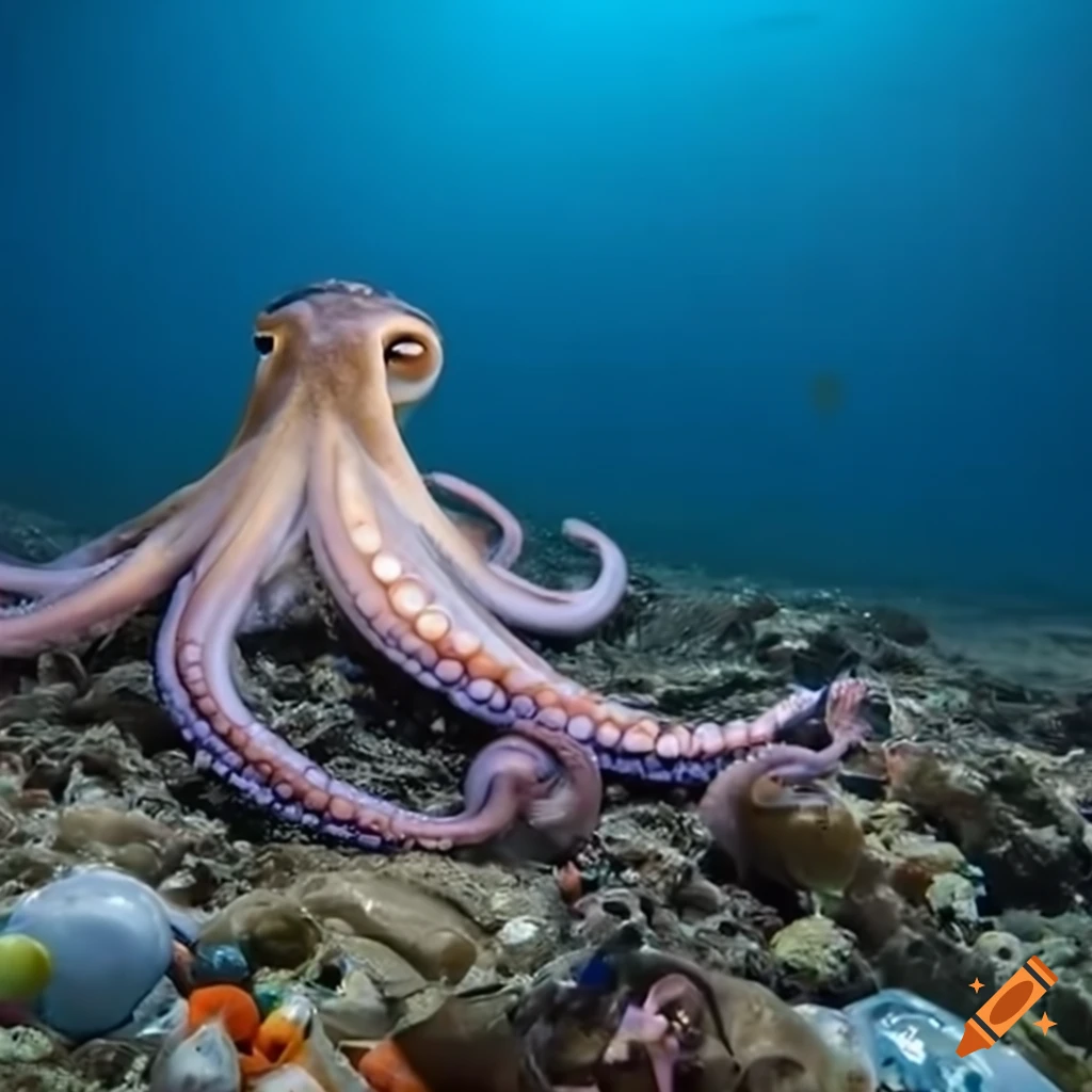 Giant octopus holding six little octopuses on Craiyon