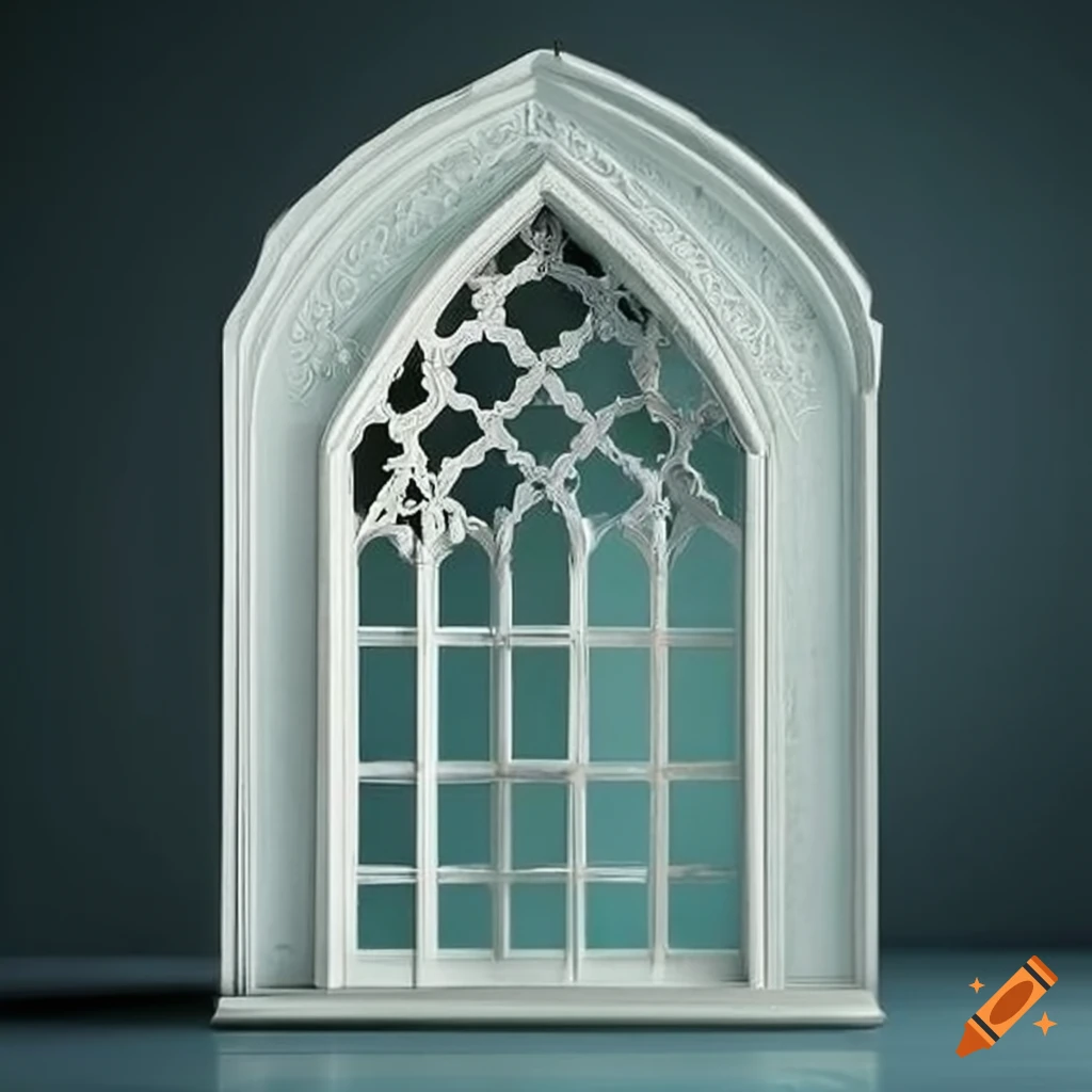 White gothic altar window in islamic architecture on Craiyon