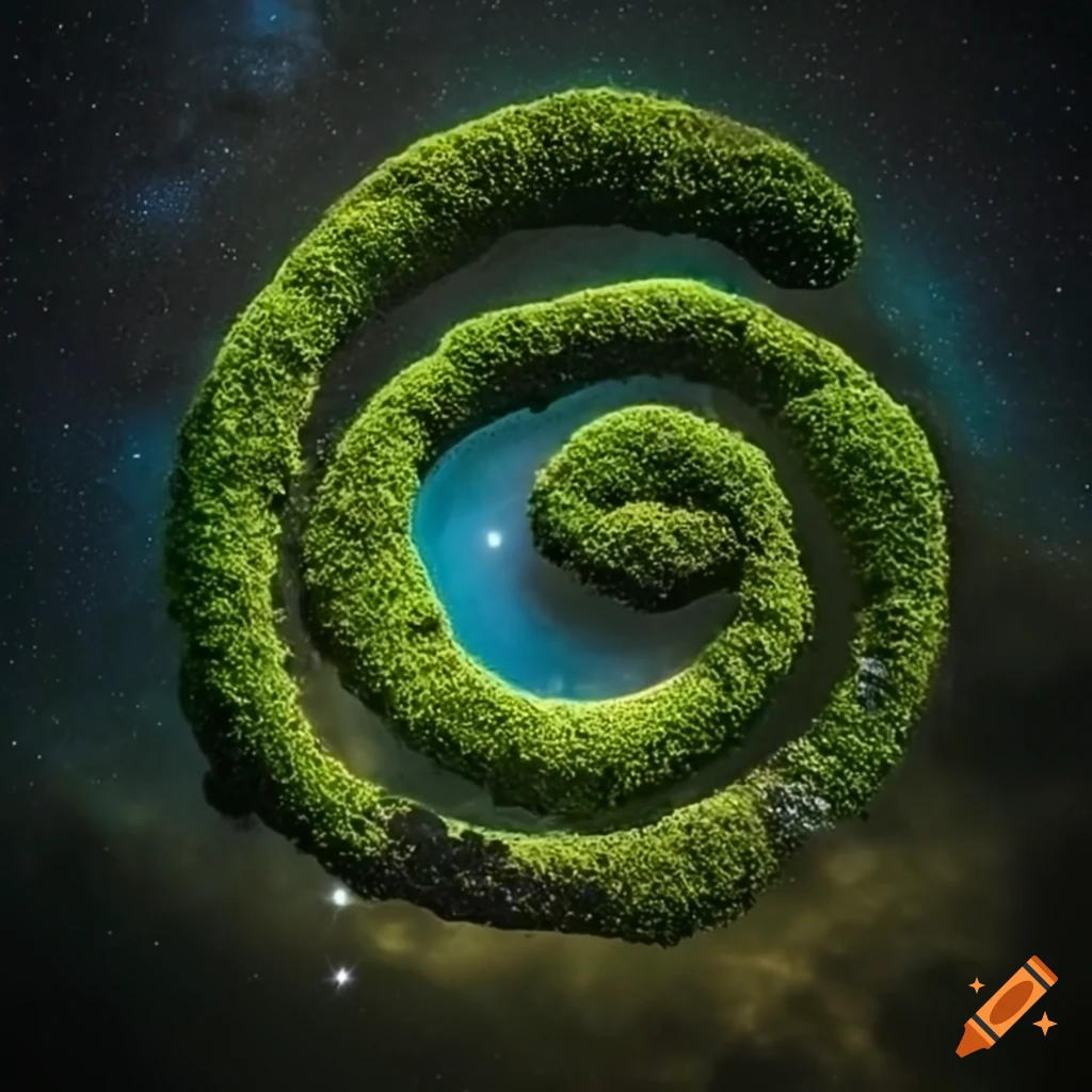 Moss-covered infinity symbol with milky way and planets on Craiyon