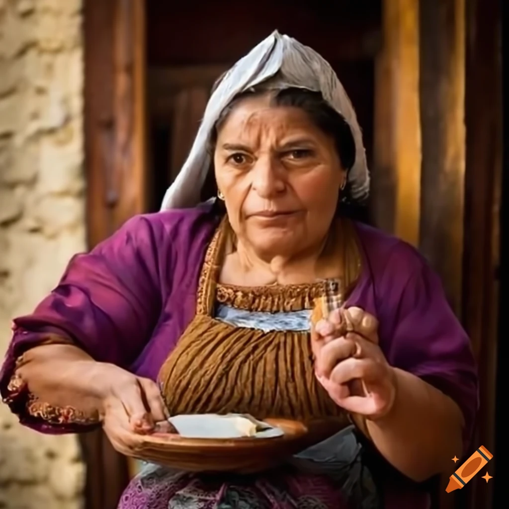 Female innkeeper warmly welcoming guests in a medieval setting on Craiyon