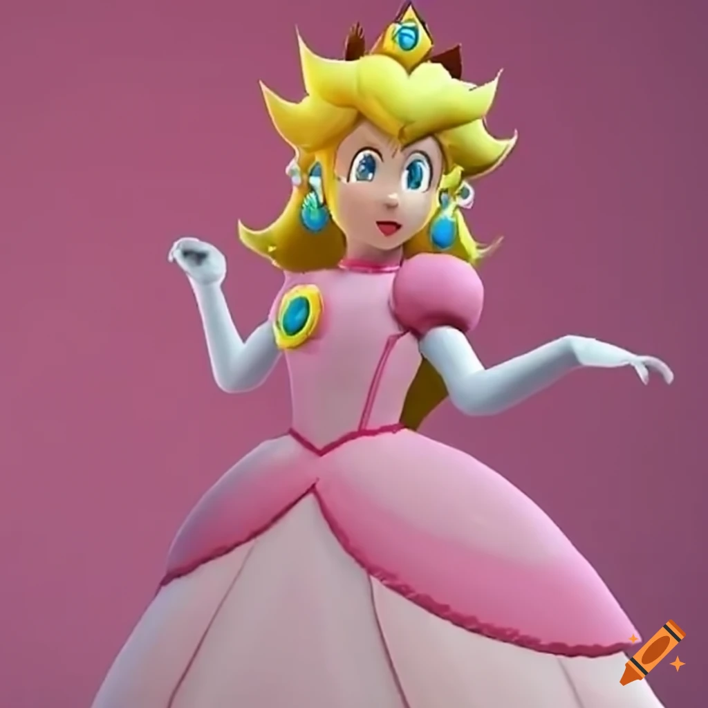 Princess peach dancing in a pink ballgown on Craiyon