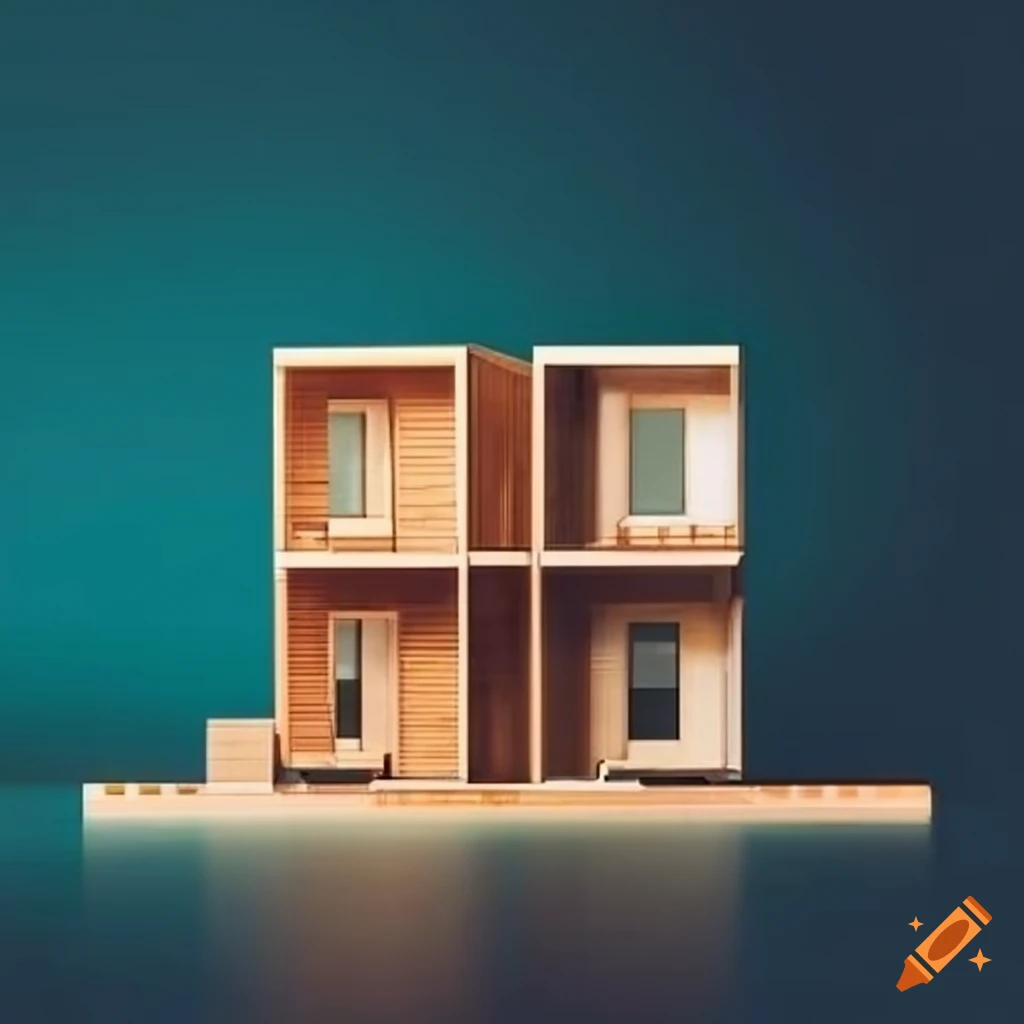 Modular homes with wooden blocks in a small city on Craiyon