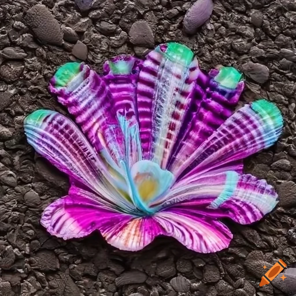 Realistic high-resolution image of a giant iridescent floral shell