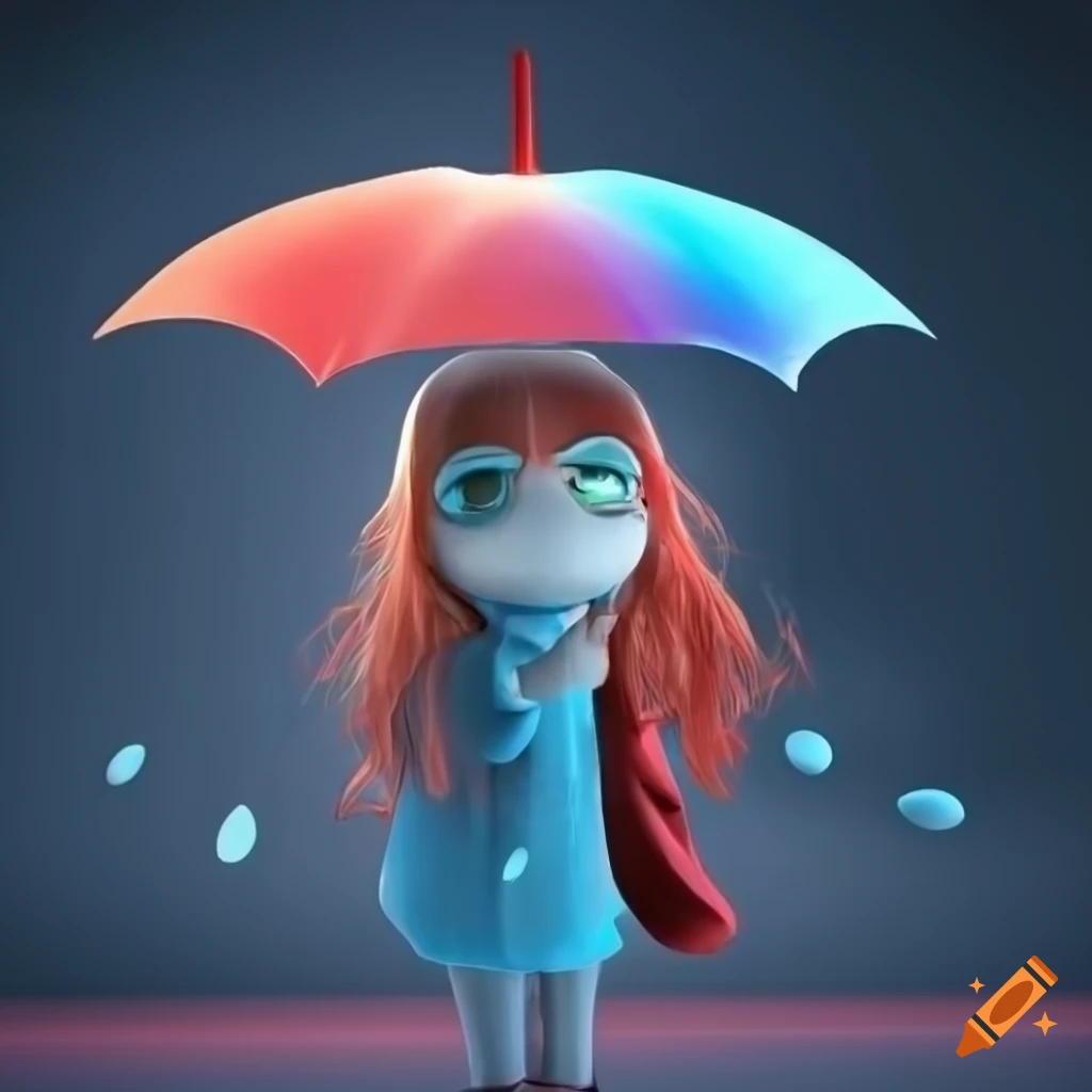 3D render of a cute rain spirit with umbrella on Craiyon