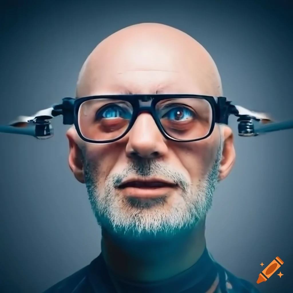 Smiling man flying a drone in Switzerland on Craiyon