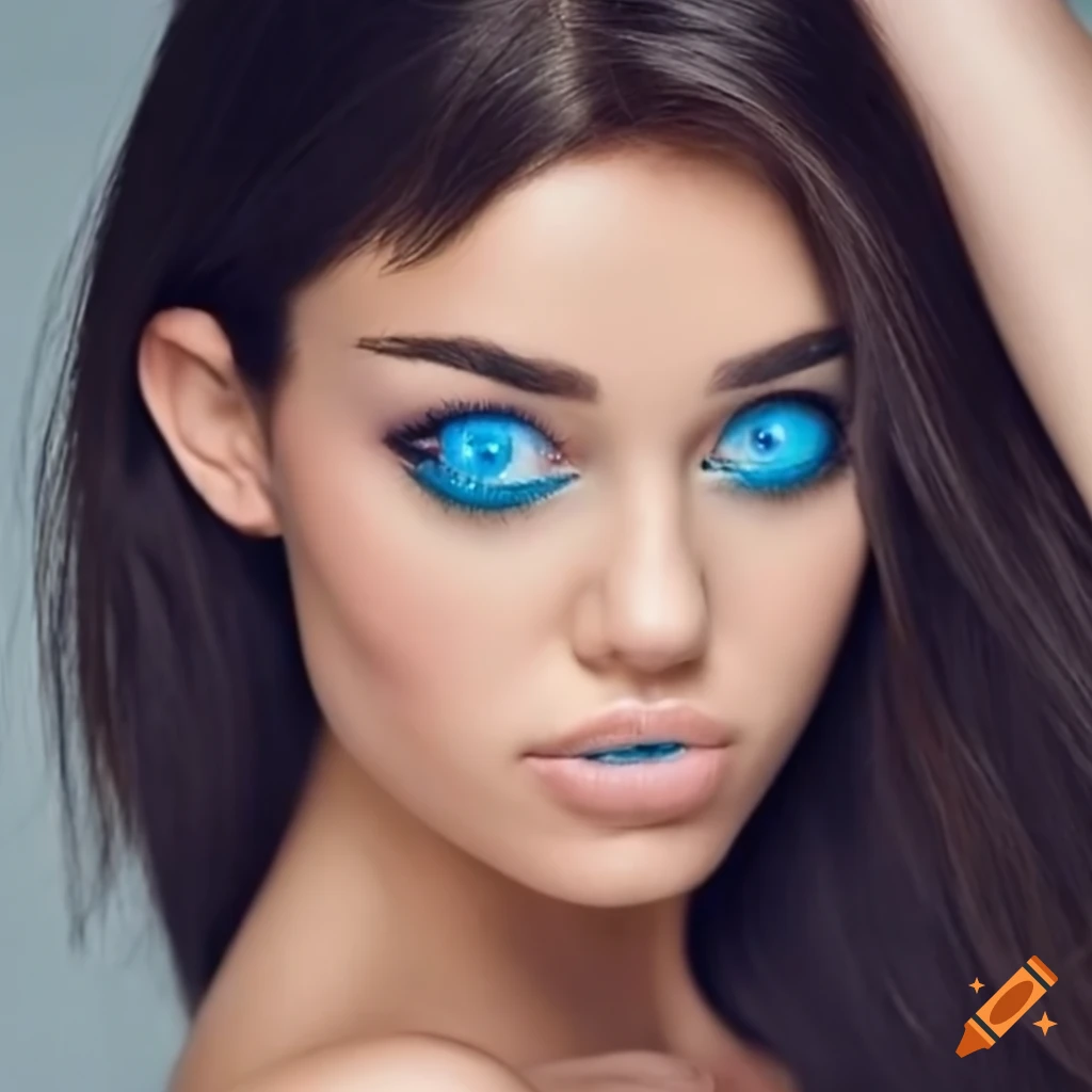 Portrait of a beautiful woman with blue catlike eyes on Craiyon