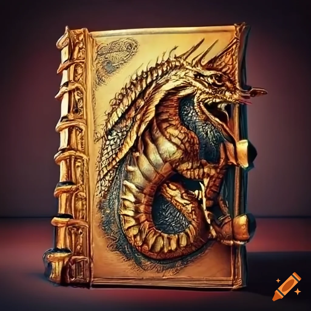 Leather and gold dragon book on Craiyon