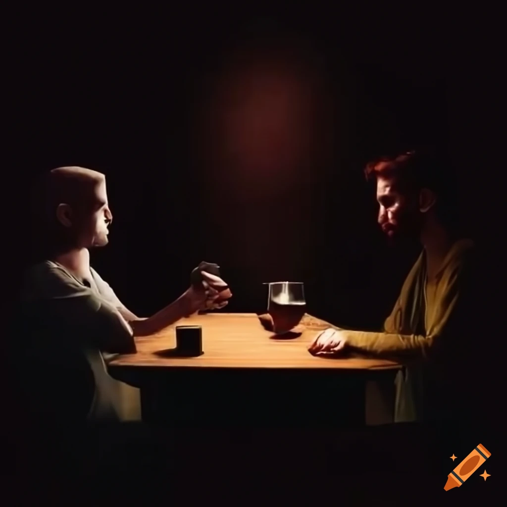 Men enjoying drinks in a dimly lit room on Craiyon