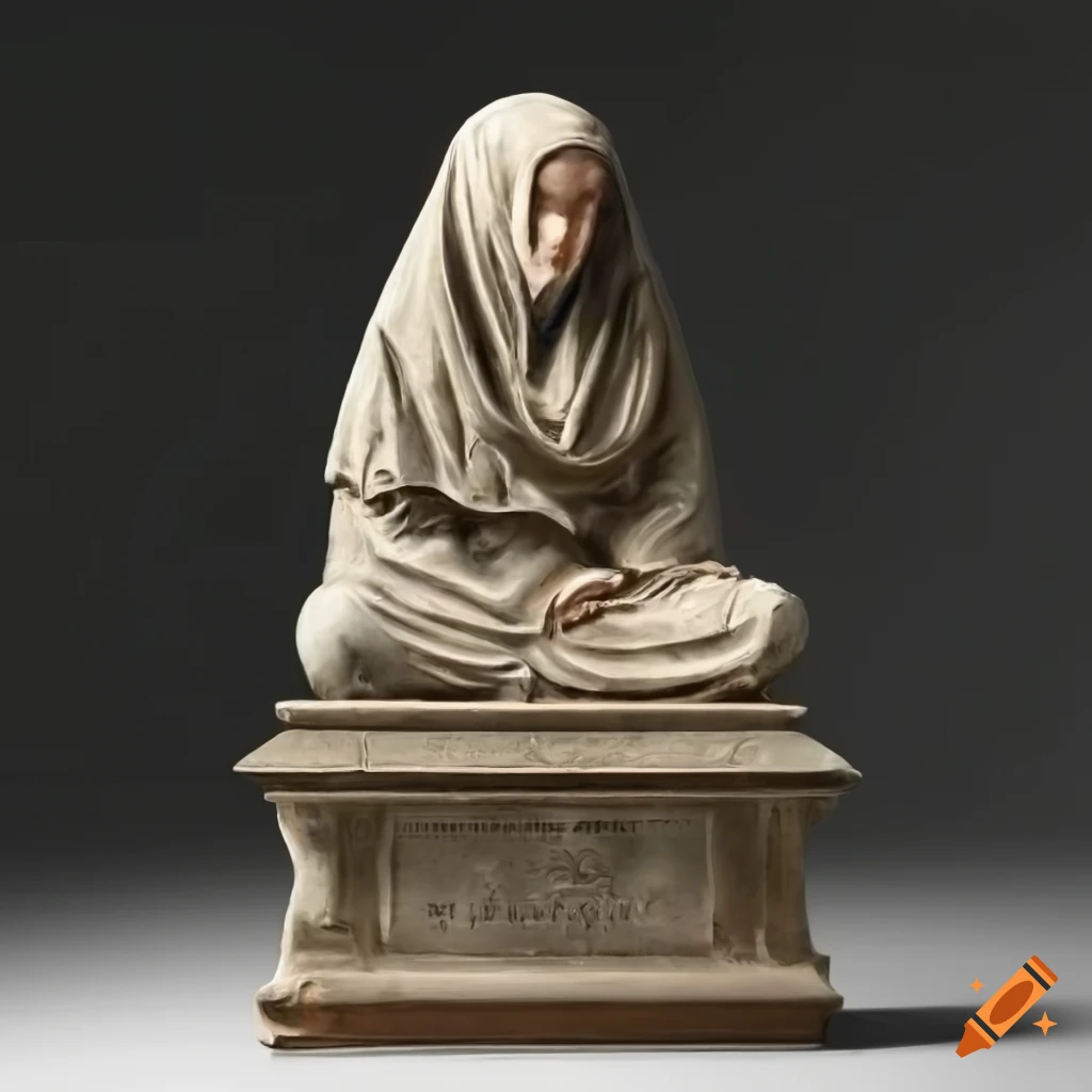 18th century painting of a grey marble statue of the virgin mary in a ...