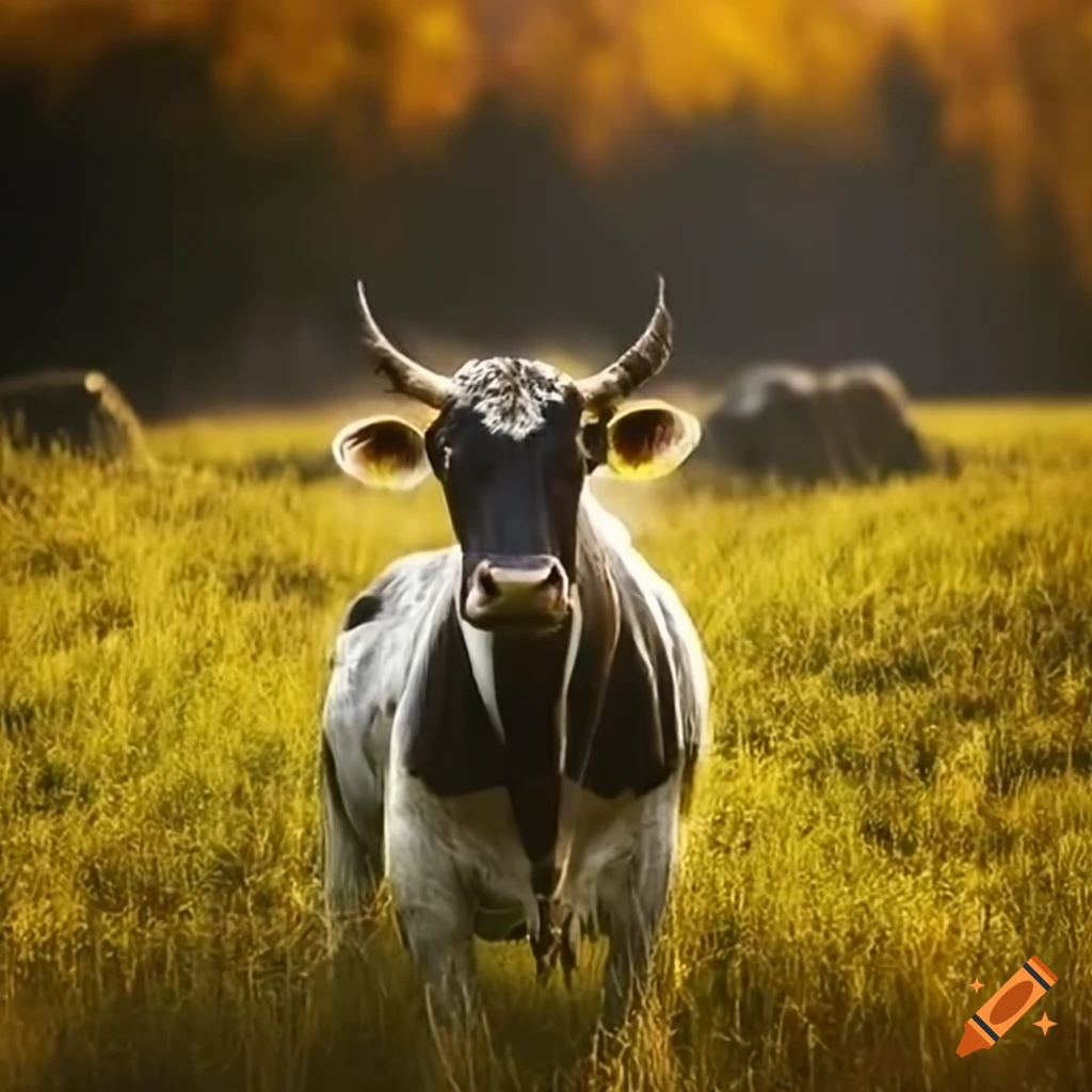 Cattle grazing in a medieval fenced meadow on Craiyon